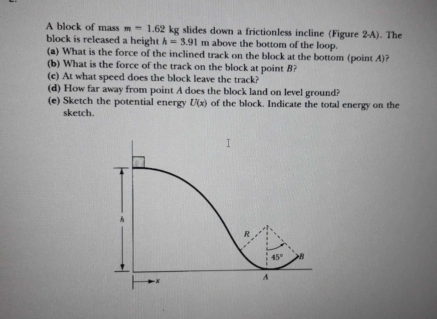 Solved A block of mass m=1.62 kg slides down a frictionless | Chegg.com