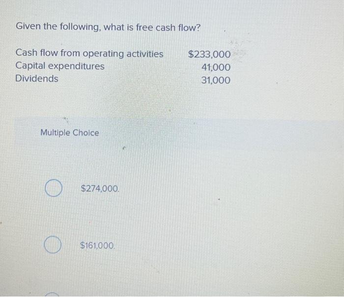 Solved Given the following, what is free cash flow? Multiple | Chegg.com