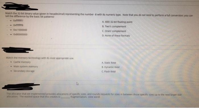 Solved Match the 32-bit binary value given in hexadecimal) | Chegg.com