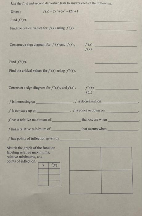 Solved Use the first and second derivative tests to answer | Chegg.com