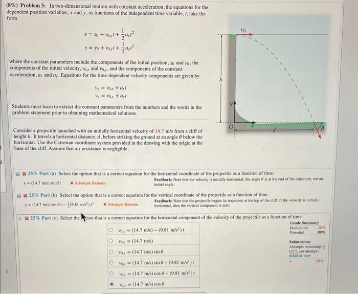 Solved (8\%) Problem 3: In two-dimensional motion with | Chegg.com