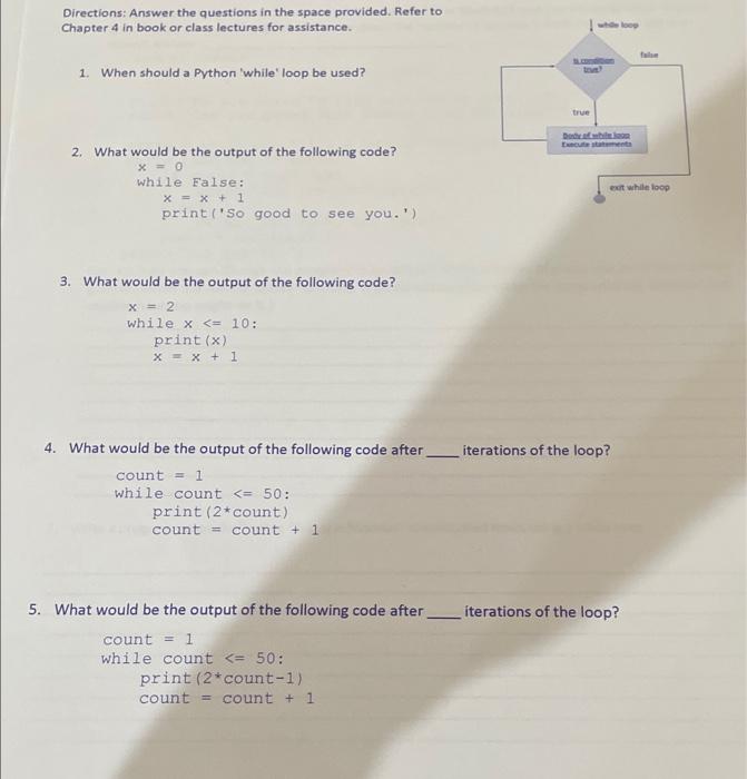 Solved Directions: Answer the questions in the space | Chegg.com