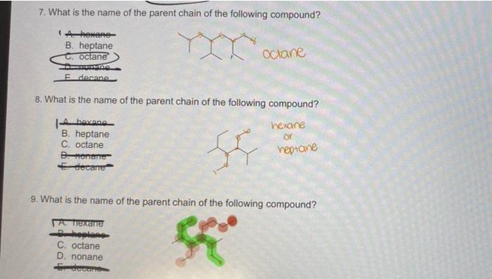 Solved 7. What is the name of the parent chain of the | Chegg.com