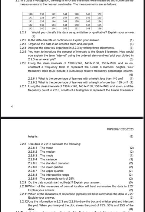 measurements to the nearest centimetre. The | Chegg.com