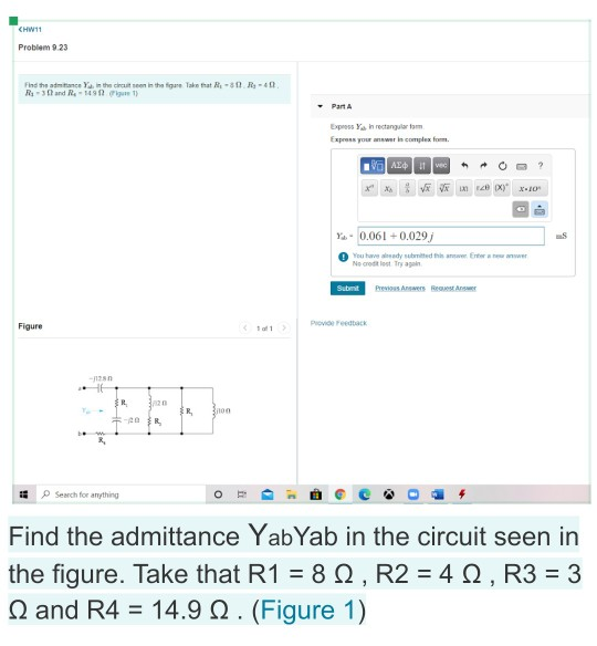 Solved CHW11 Problem 9.23 Find the admittance Ythe circuits | Chegg.com