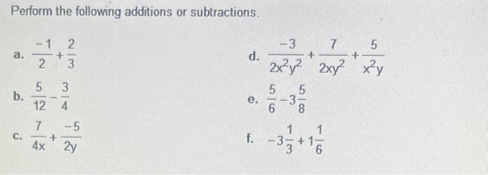 Solved Perform the following additions or subtractions. a. | Chegg.com