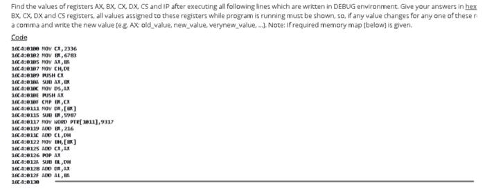 Solved Find the values of registers AX,BX,CX,DX,CS and IP | Chegg.com