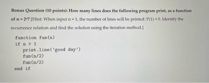 Bonus Question ( 10 points): How many lines does the | Chegg.com