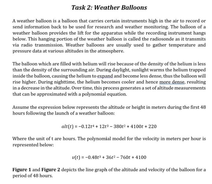 Solved Task 2: Weather Balloons A weather balloon is a | Chegg.com