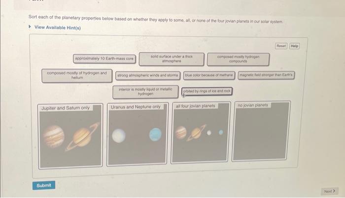 Solved Sort each of the planetary properties below based on | Chegg.com