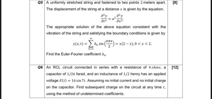 Solved [8] Q5 A uniformly stretched string and fastened to | Chegg.com