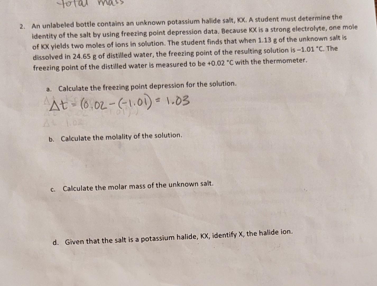 Solved 2. An unlabeled bottle contains an unknown potassium | Chegg.com