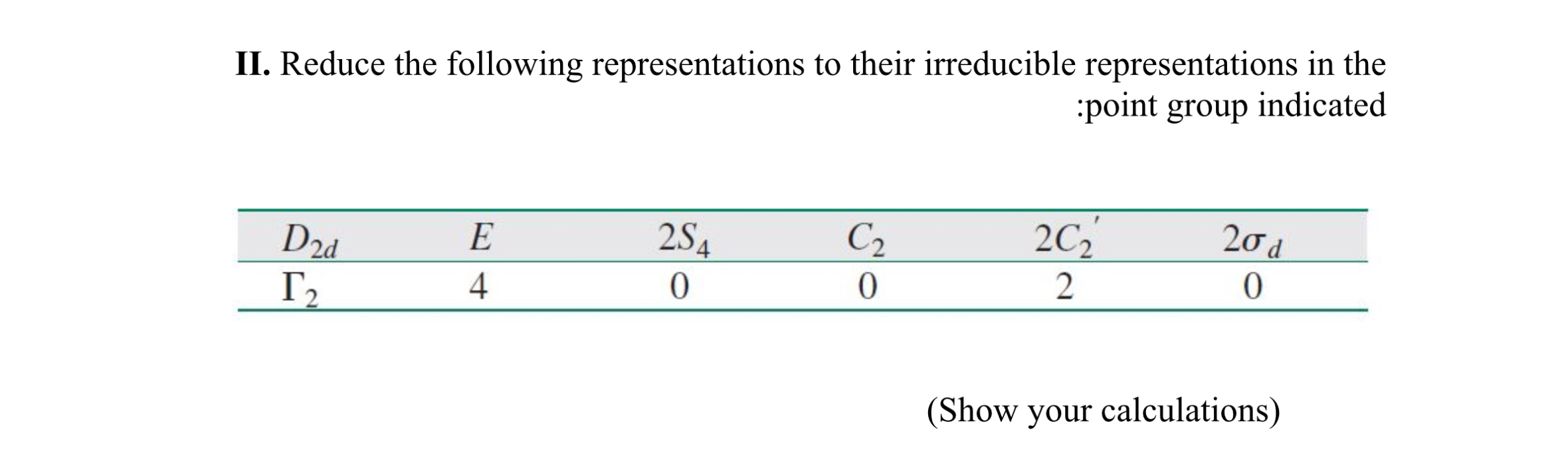Solved II. ﻿Reduce the following representations to their | Chegg.com