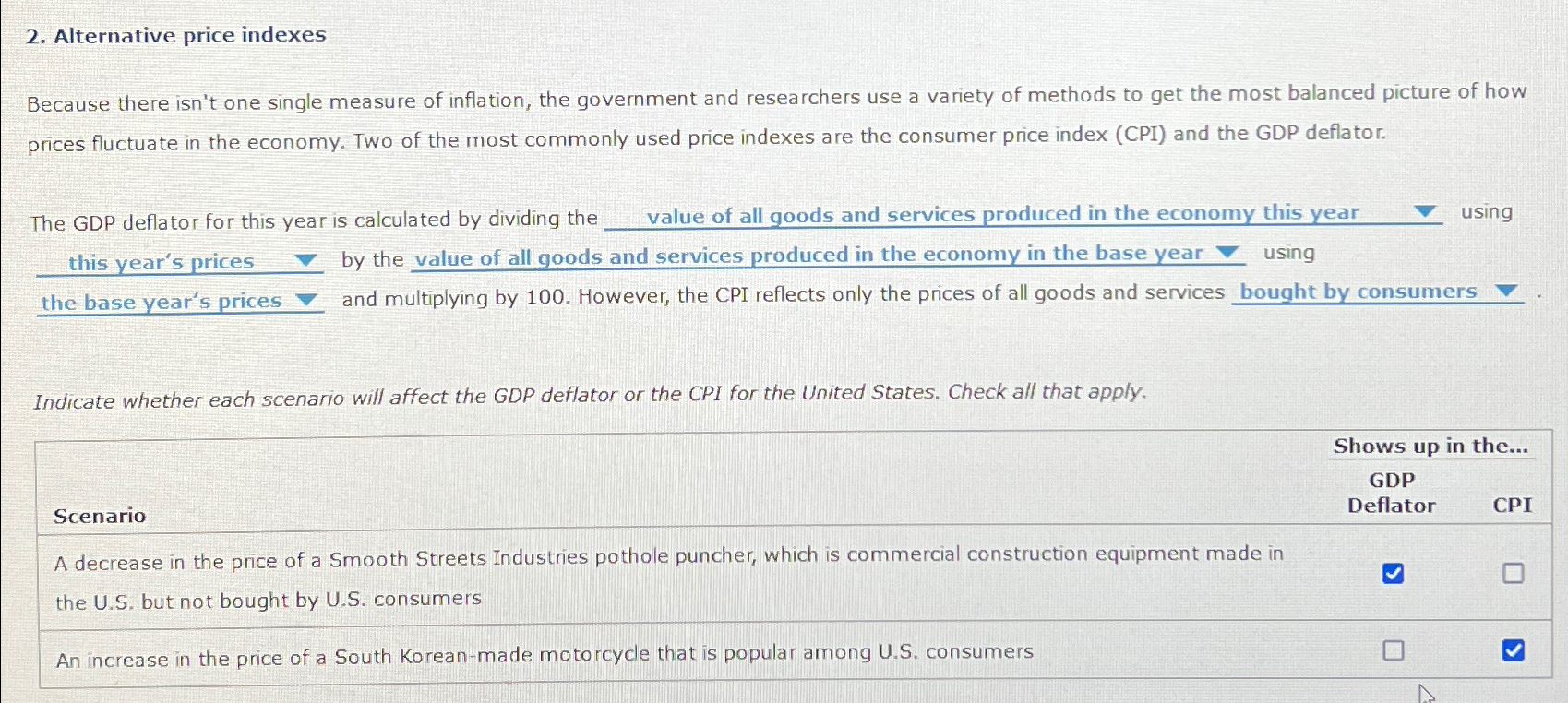 Solved Alternative price indexesBecause there isn't one | Chegg.com