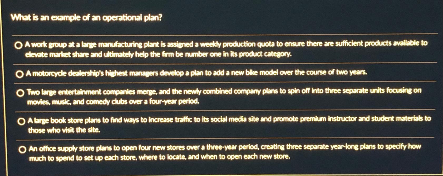Solved What is an example of an operational plan?O A woik | Chegg.com