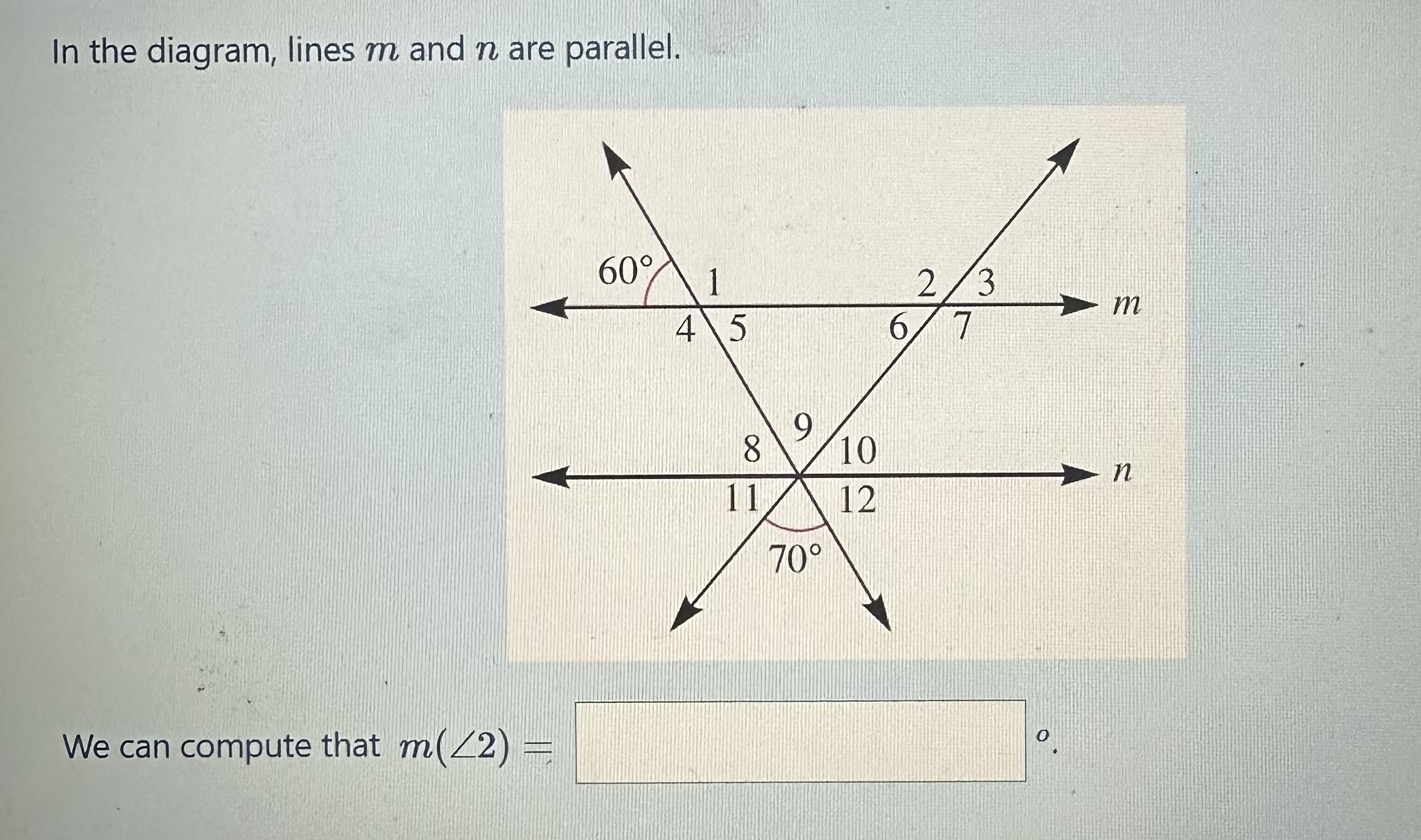 Solved In the diagram, lines m ﻿and n ﻿are parallel.We can | Chegg.com