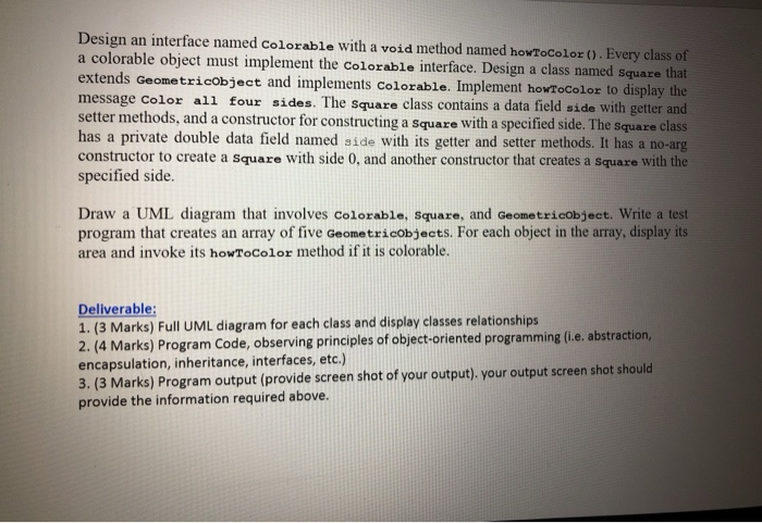 Solved Design An Interface Named Colorable With A Void 