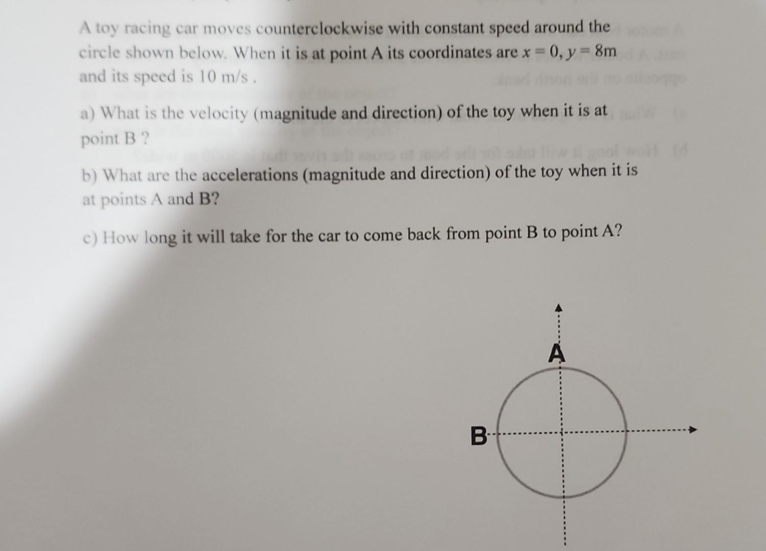 Solved A toy racing car moves counterclockwise with constant | Chegg.com