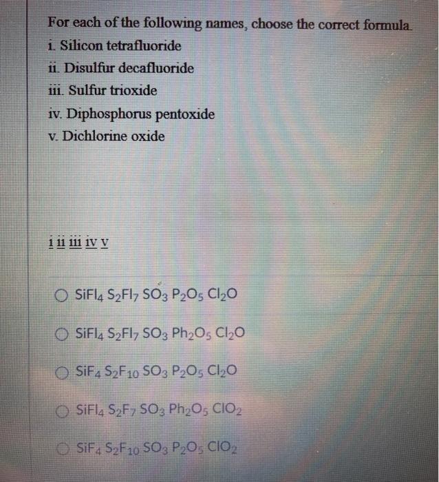 Solved For each of the following names, choose the correct | Chegg.com