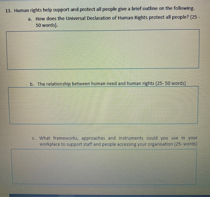 Solved 13. Human rights help support and protect all people | Chegg.com