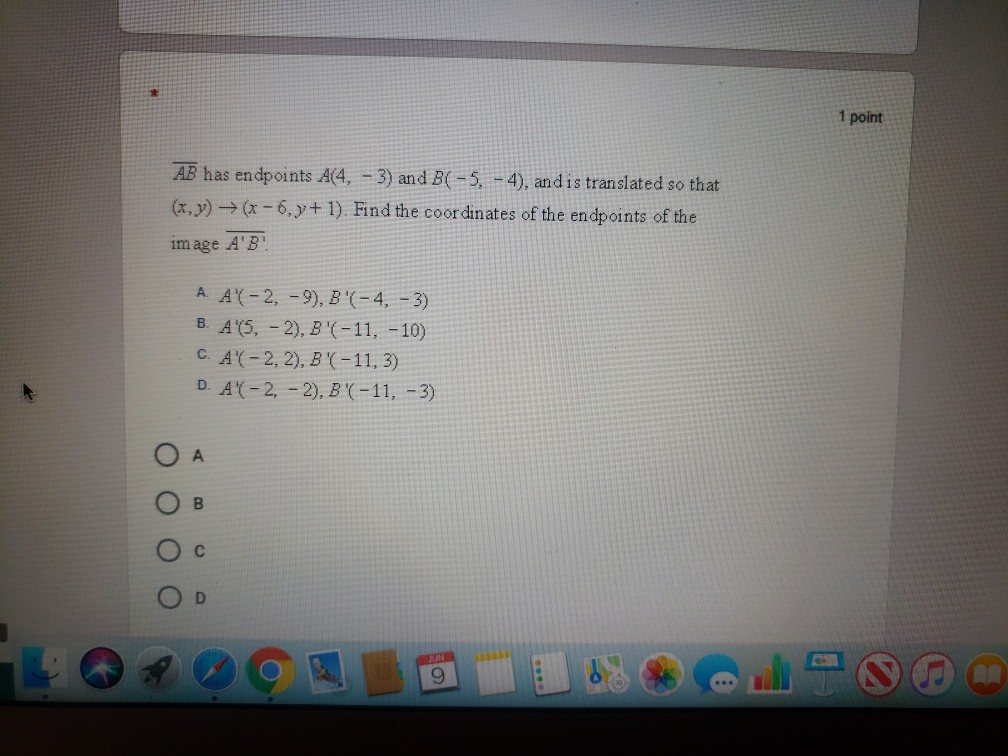Solved 1 point AB has endpoints A(4, -3) and B( -5, - 4), | Chegg.com
