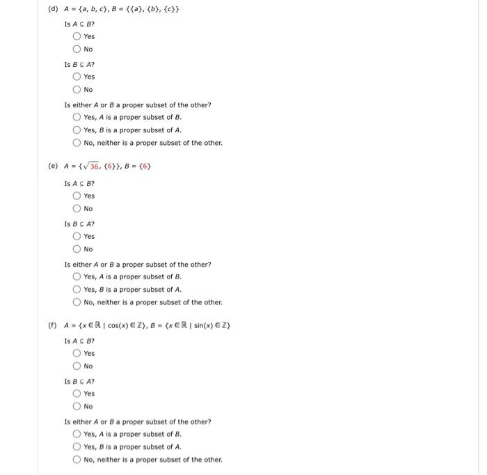 Solved In each of (a)-(f), answer the following questions: | Chegg.com