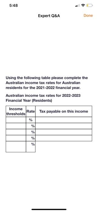 Solved Using the following table please complete the | Chegg.com