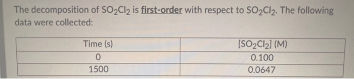Solved The decomposition of SO2Cl2 is first-order with | Chegg.com