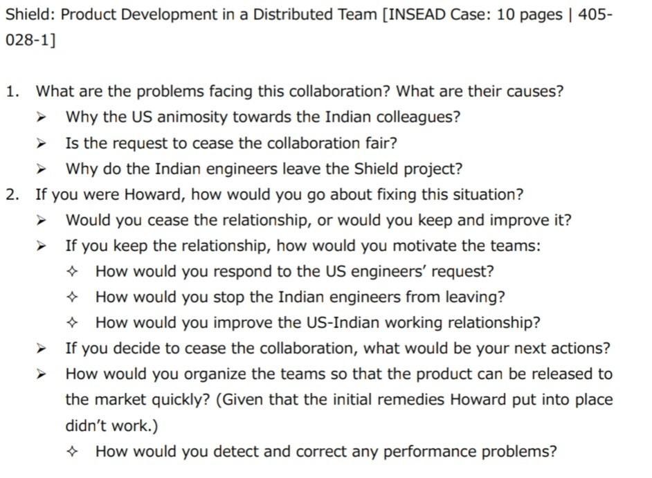 Solved Shield: Product Development in a Distributed Team | Chegg.com