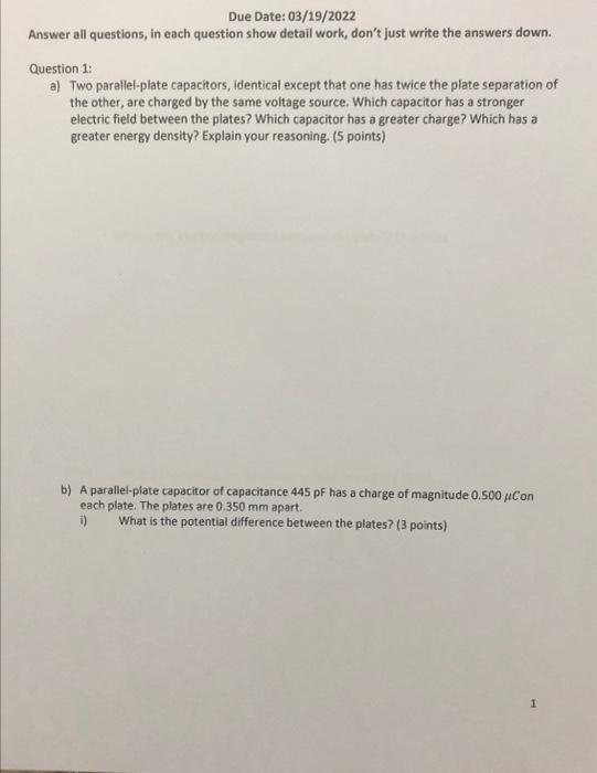 Solved Due Date: 03/19/2022 Answer all questions, in each | Chegg.com