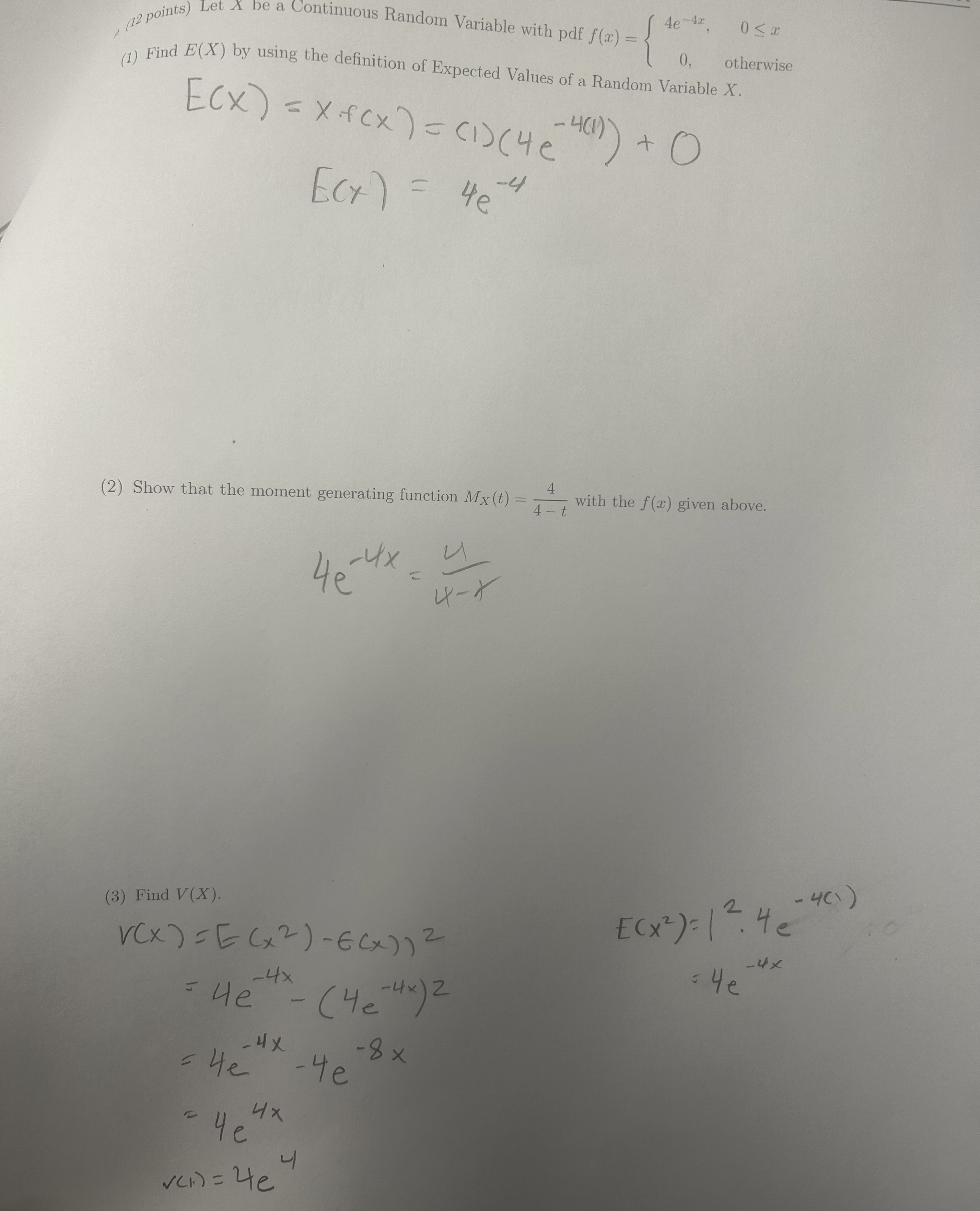 Solved (12 ﻿points) ﻿Let x ﻿be a Continuous Random Variable | Chegg.com
