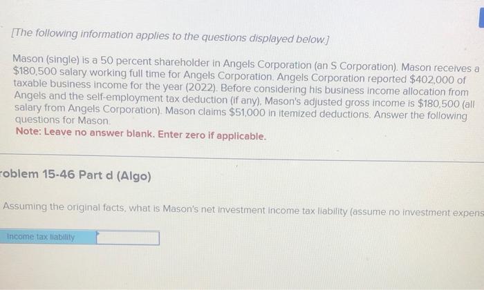 [Solved]: answer a, b, c, d Mason (single) is a 50 percent s