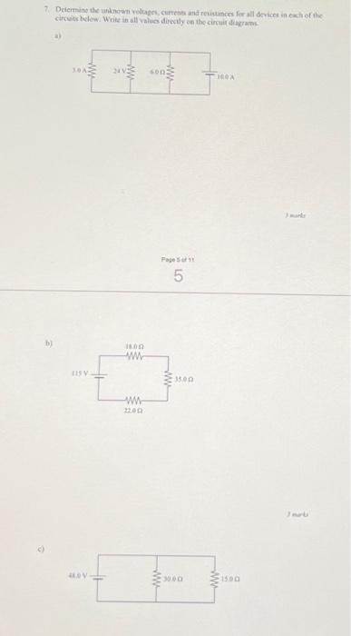 Solved 7. Determine the unknown voltages, currents and | Chegg.com