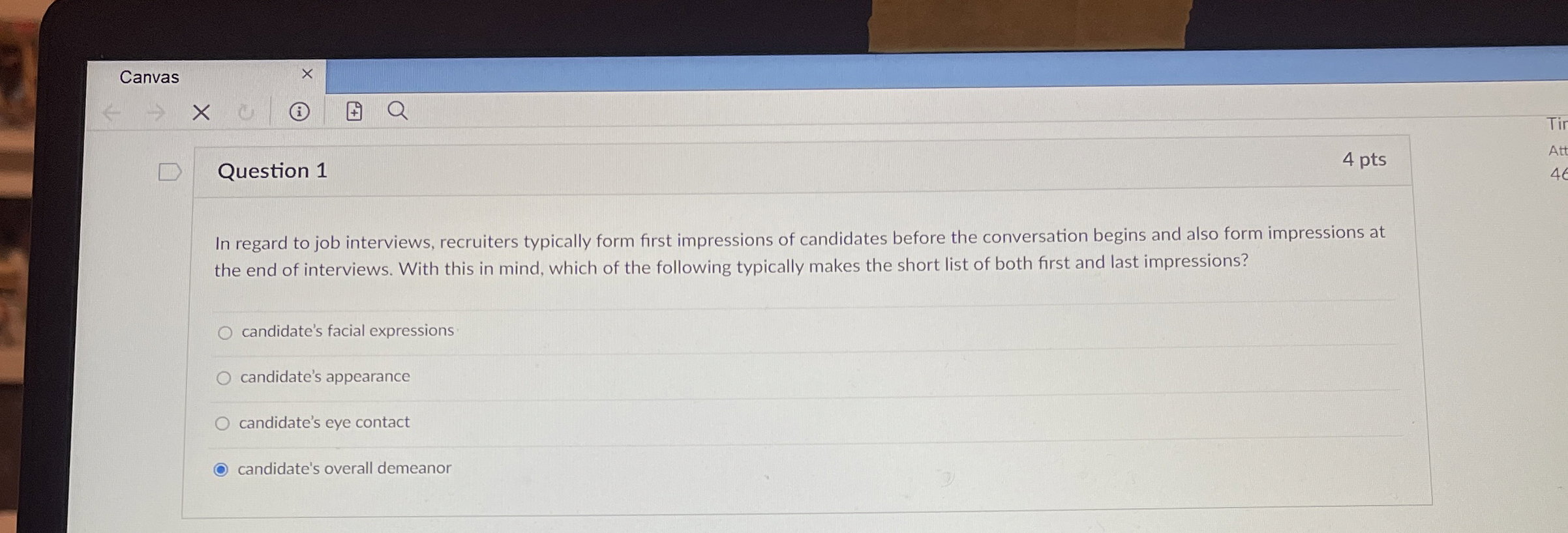 Solved CanvasQuestion 14 ﻿ptsIn regard to job interviews, | Chegg.com