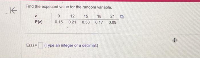Solved K Find the expected value for the random variable. Z | Chegg.com