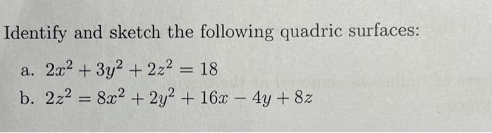 Solved Identify and sketch the following quadric surfaces: | Chegg.com