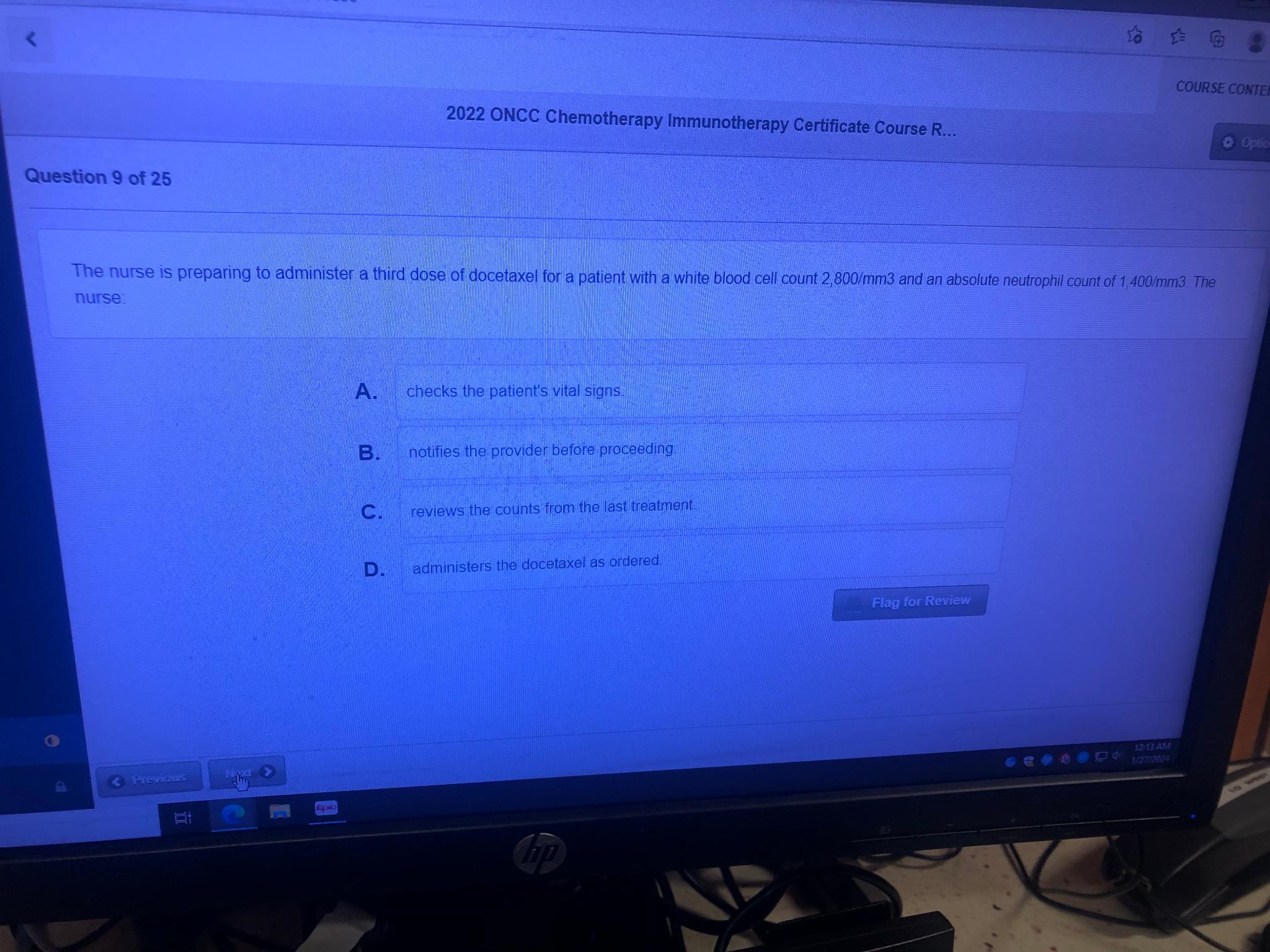 Solved COURSE CONTE2022 ﻿ONCC Chemotherapy Immunotherapy | Chegg.com