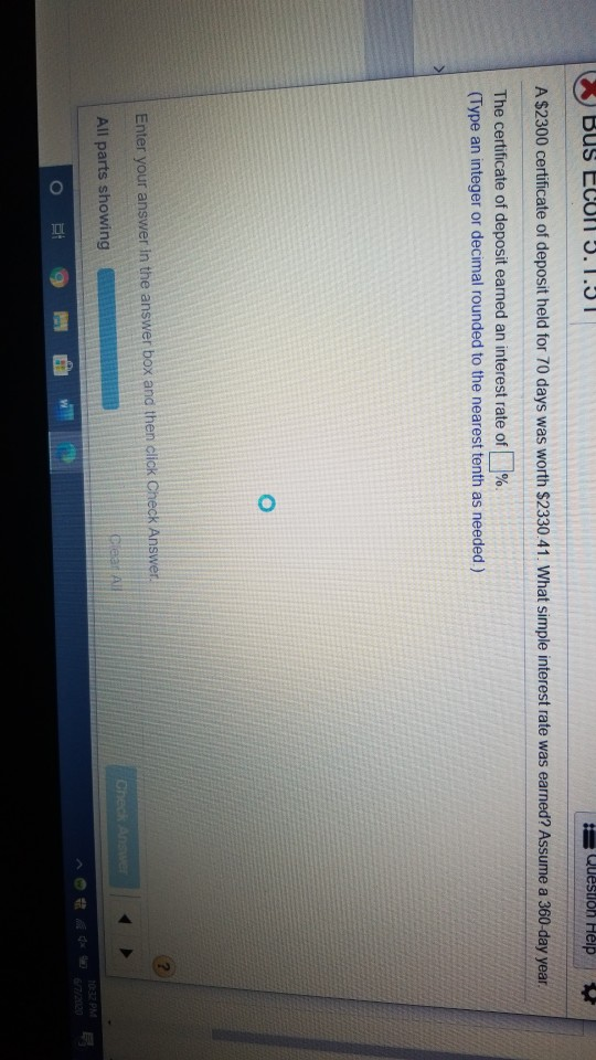 Solved BUS ECUIT 5.1.31 Quesuon Help A $2300 certificate of | Chegg.com Solved BUS ECUIT 5.1.31 Quesuon Help A $2300 certificate of | Chegg.com