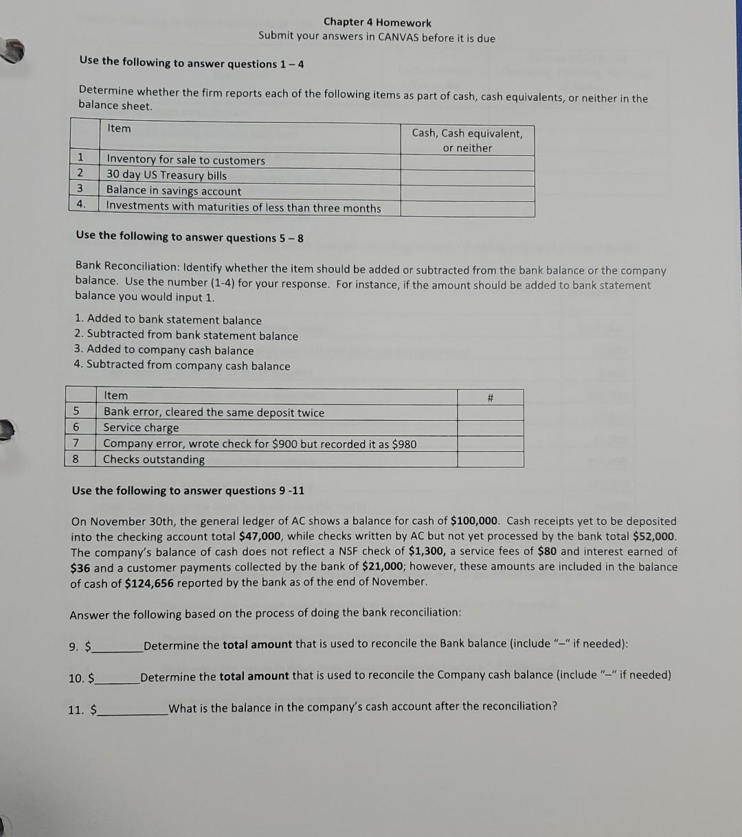 Solved Chapter 4 Homework Submit your answers in CANVAS | Chegg.com