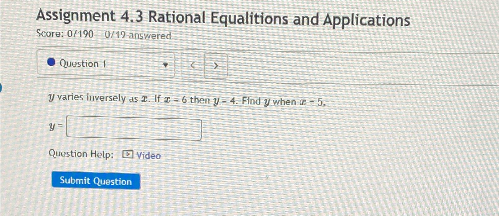Solved Assignment 4.3 Rational Equalitions and | Chegg.com