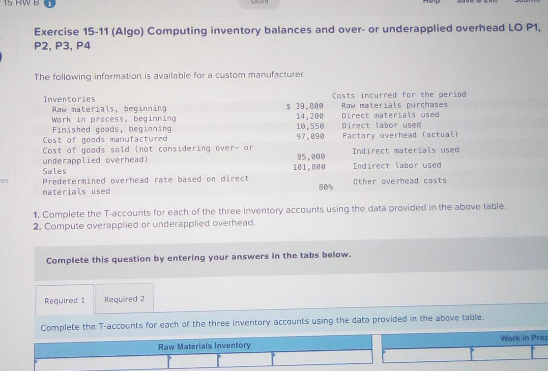 15 HWB Saved Exercise 15-11 (Algo) Computing | Chegg.com