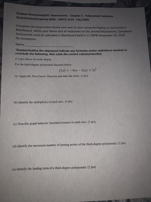 Solved Student Worksheet(GEC Assessment) - Chapter 5 - | Chegg.com