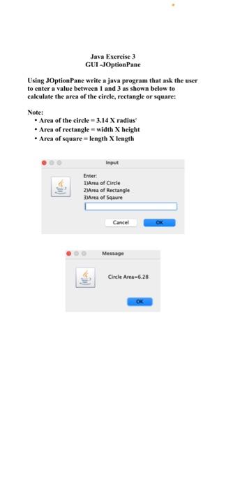 Solved Java Exercise 3 Gui Joption Pane Using Joptionpane 