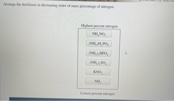 Solved Arrange the fertilizers in decreasing order of mass | Chegg.com