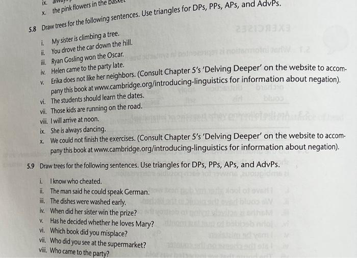 5.8 Draw trees for the following sentences. Use | Chegg.com