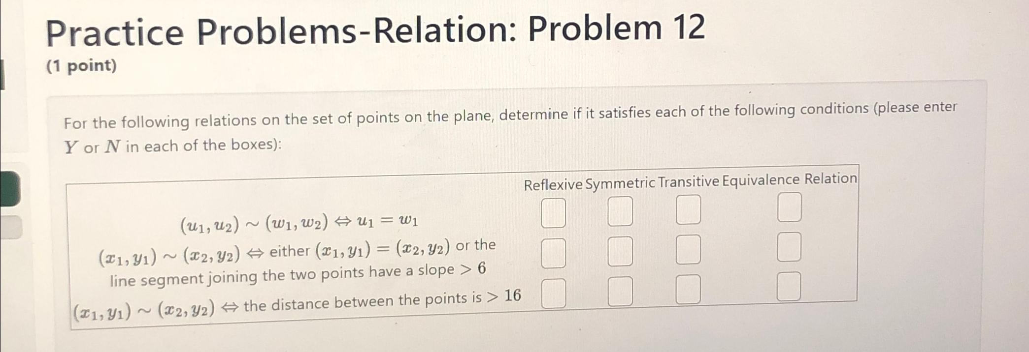 Solved Practice Problems-Relation: Problem 12(1 ﻿point)For | Chegg.com