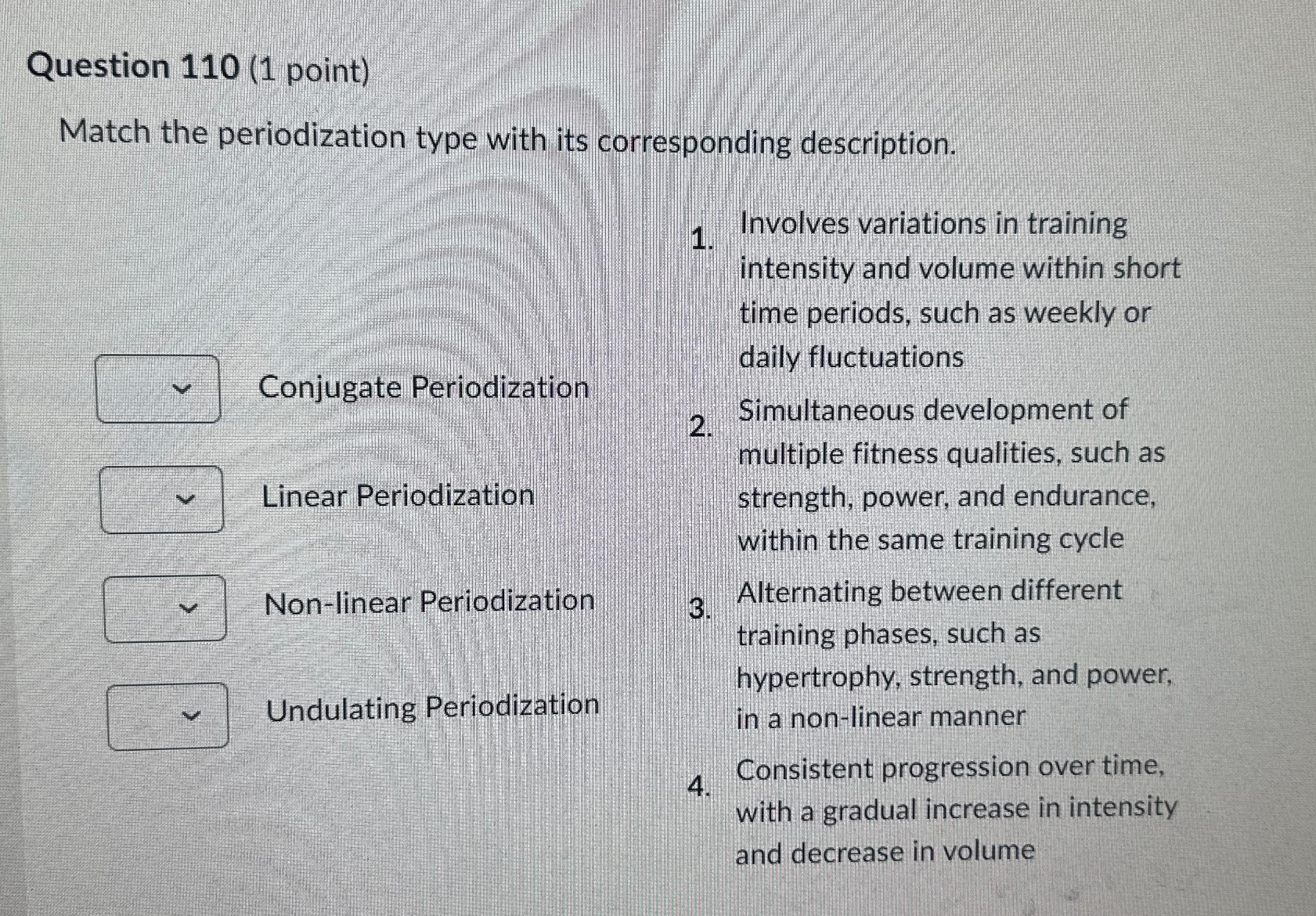 Solved Question 110 (1 ﻿point)Match the periodization type | Chegg.com