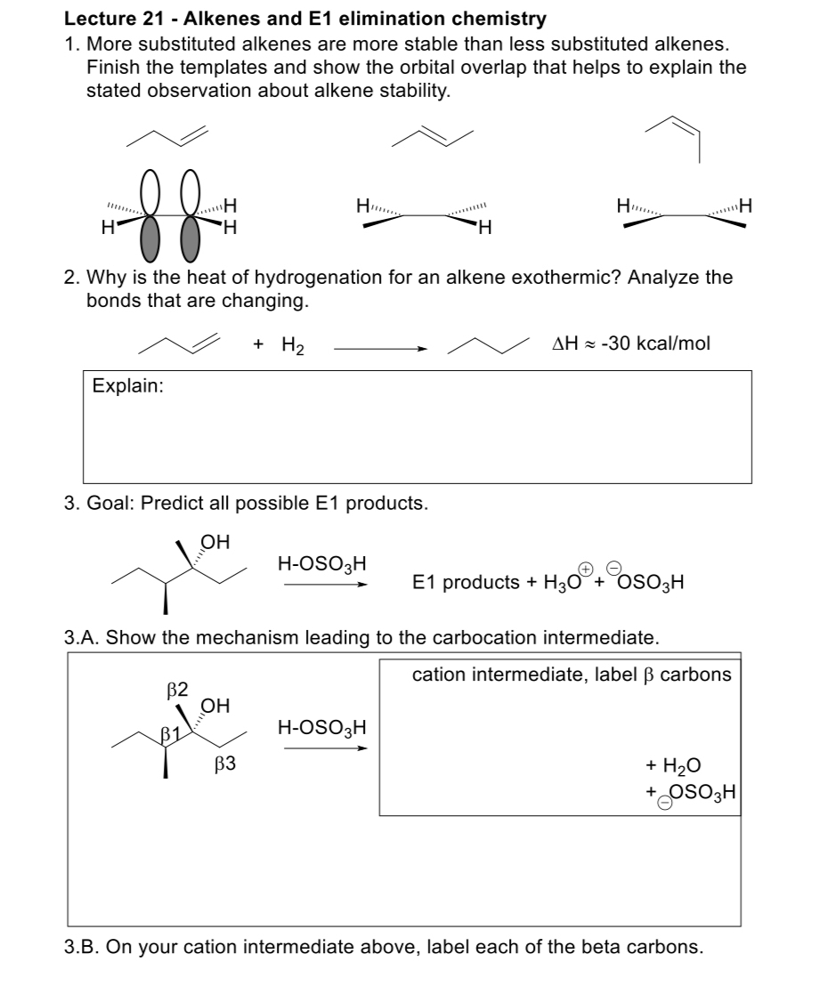 Lecture 21 - ﻿Alkenes and E1 ﻿elimination | Chegg.com