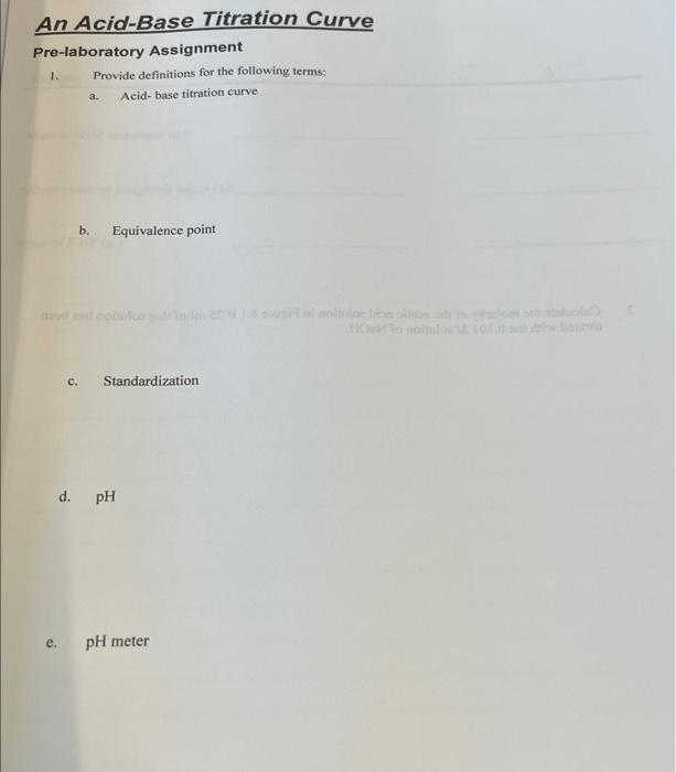 Solved An Acid-Base Titration Curve Pre-laboratory | Chegg.com