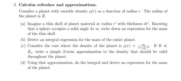 Solved 3. Calculus refresher and approximations. Consider a | Chegg.com